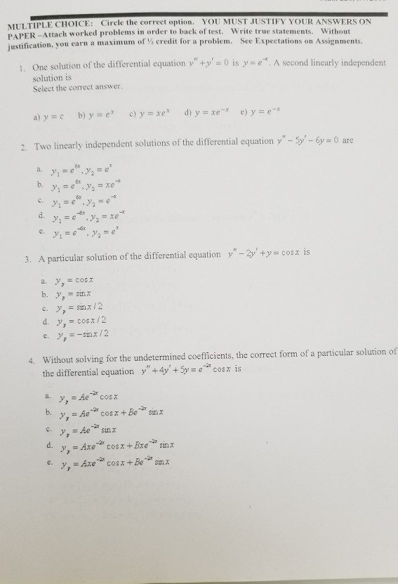 Solved MULTIPLE CHOICE: Circle the correct option. YOU MUST | Chegg.com