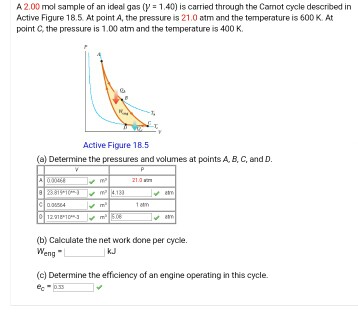 Solved A 2.00 mol sample of an ideal gas (y 1.400 is carried | Chegg.com