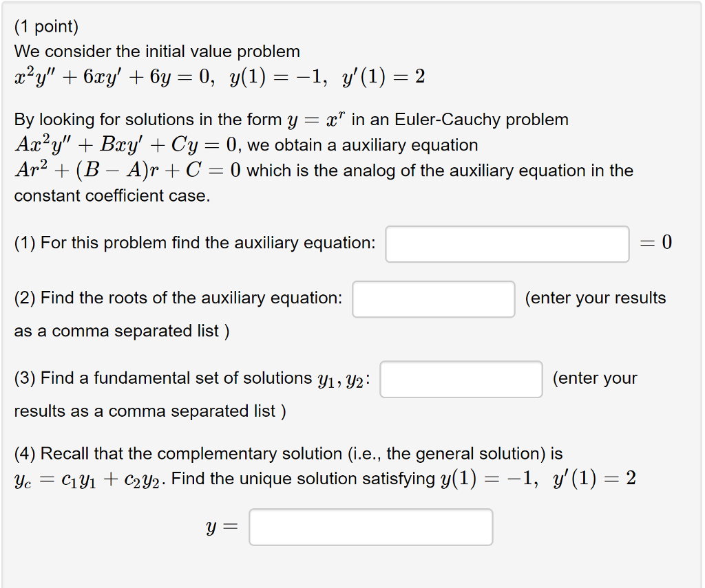 Solved (1 point) We consider the initial value problem x2y" | Chegg.com