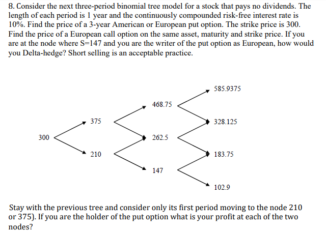 Solved 8. Consider the next three-period binomial tree model | Chegg.com