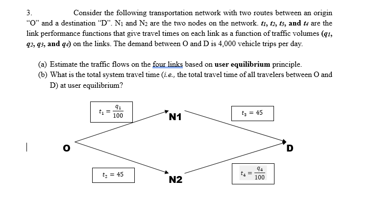 Solved Consider the following transportation network with | Chegg.com
