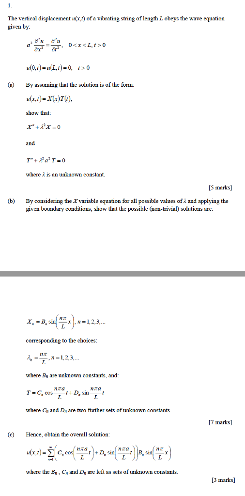 Solved The vertical displacement u(x, t) of a vibrating | Chegg.com