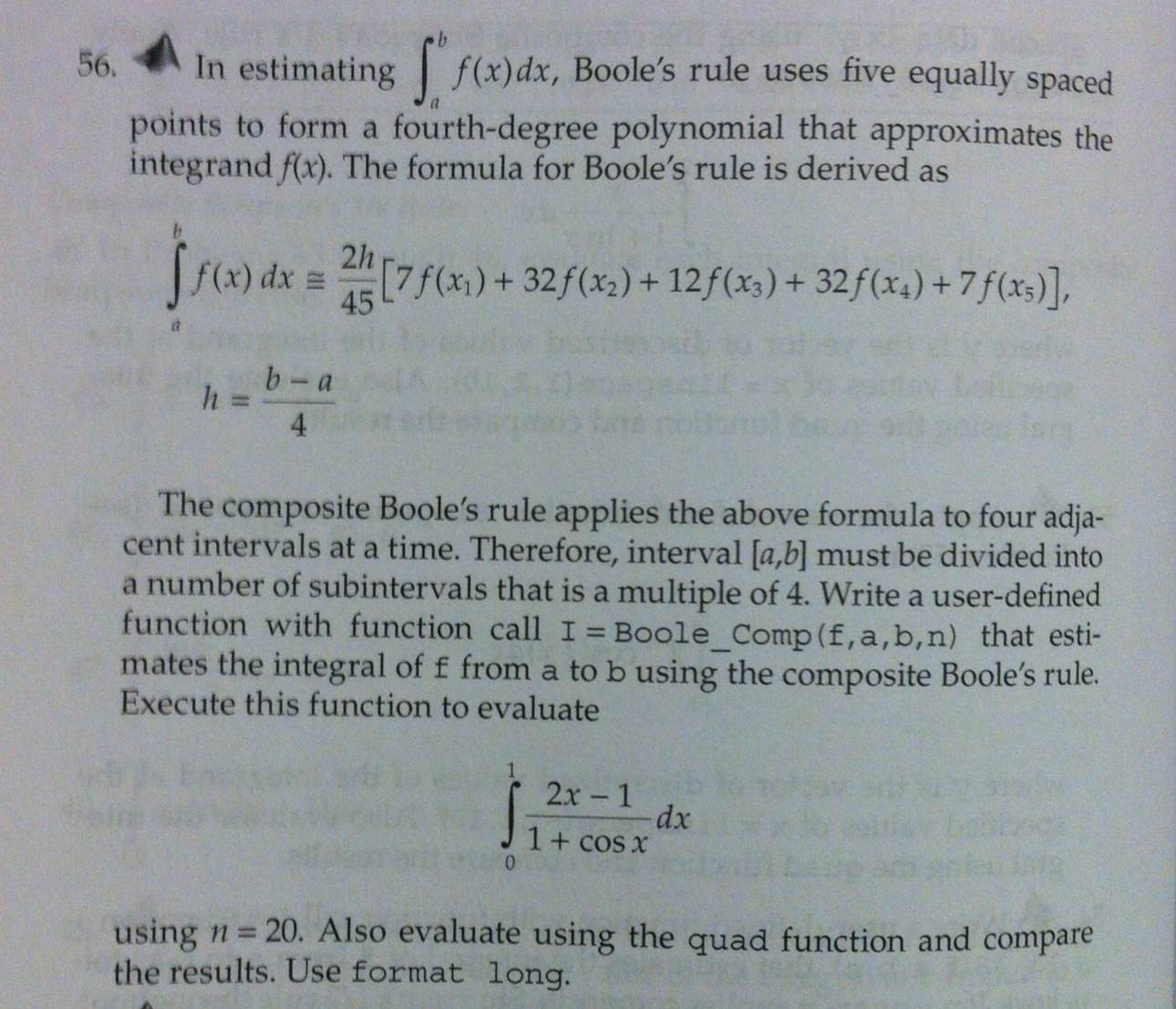 In estimating integral_a^b f(x) dx, Boole's rule uses | Chegg.com