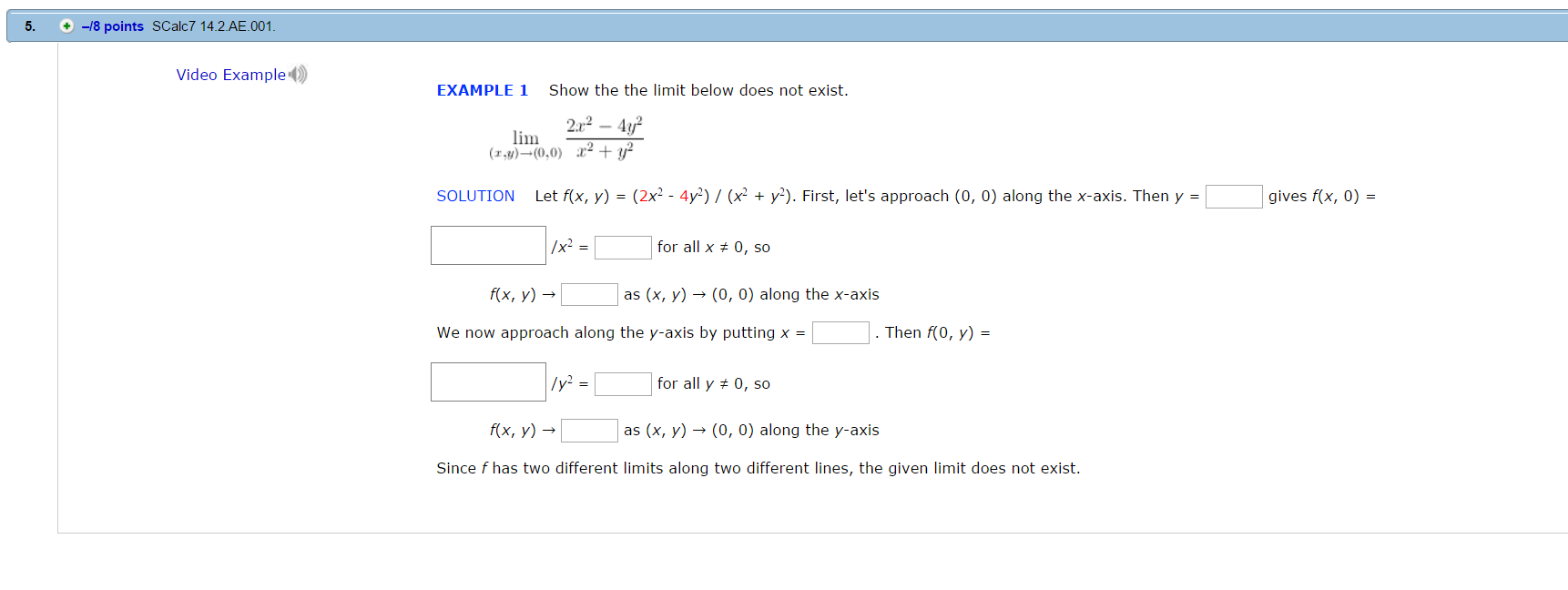 Solved EXAMPLE 1 Show the the limit below does not exist. | Chegg.com