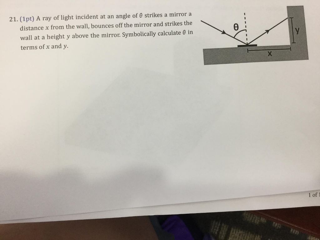 Solved 21. (1pt) A ray of light incident at an angle of e | Chegg.com