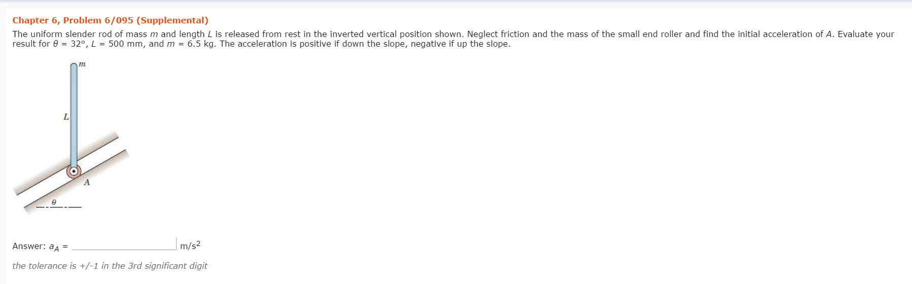 Solved The uniform slender rod of mass m and length L is | Chegg.com