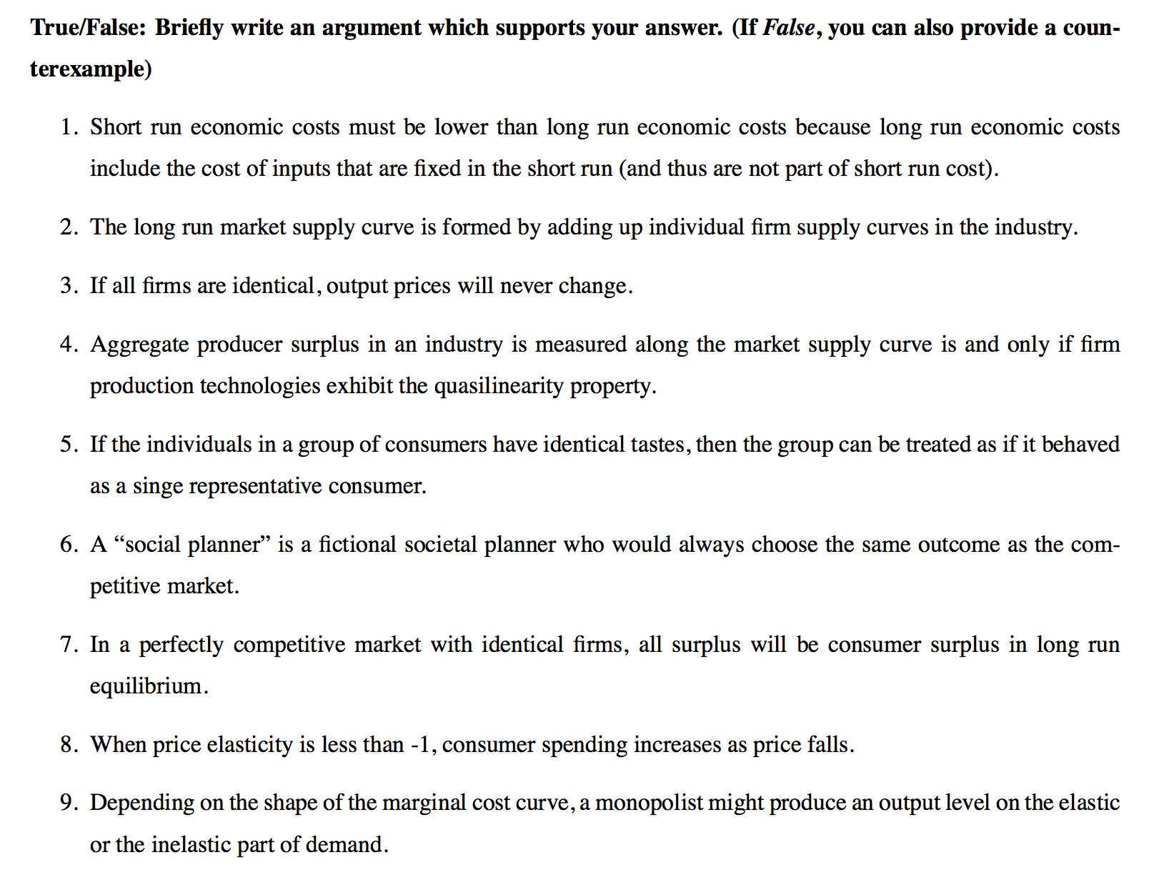 Solved Briefly write an argument which supports your answer. | Chegg.com