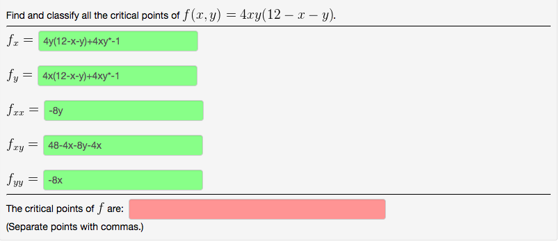 Solved Just need to find the critical points, the partial | Chegg.com