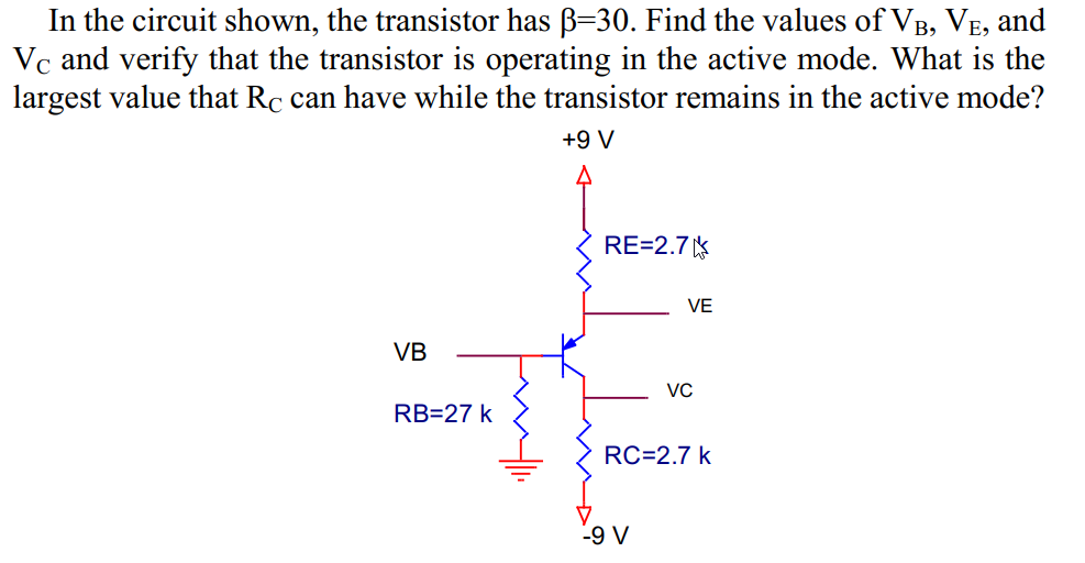 Solved In the circuit shown, the transistor has B-30. Find | Chegg.com