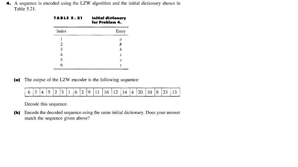 A Sequence Is Encoded Using The Lzw Algorithm And The