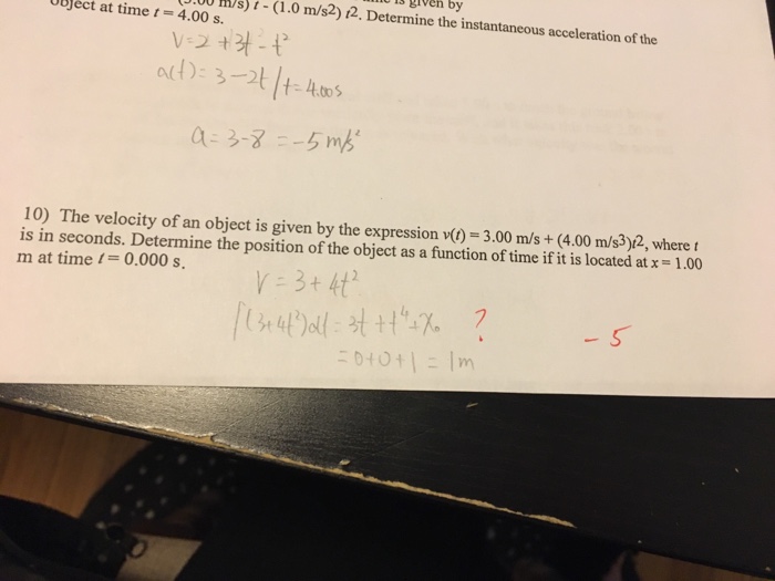 Solved The velocity of an object is given by the expression | Chegg.com