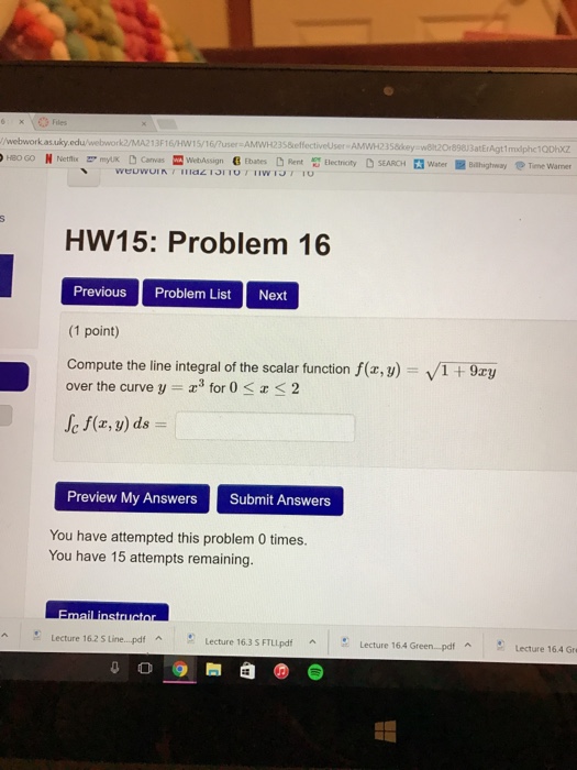 Solved Compute the line integral of the scalar function f(x, | Chegg.com