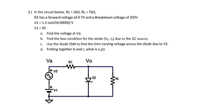 Solved In the circuit below, R1 = 2 k Ohm, RL = 7 k Ohm, D_2 | Chegg.com