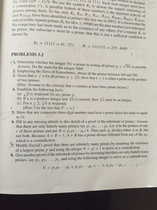 Solved Determine whether the integer 701 is prime by | Chegg.com