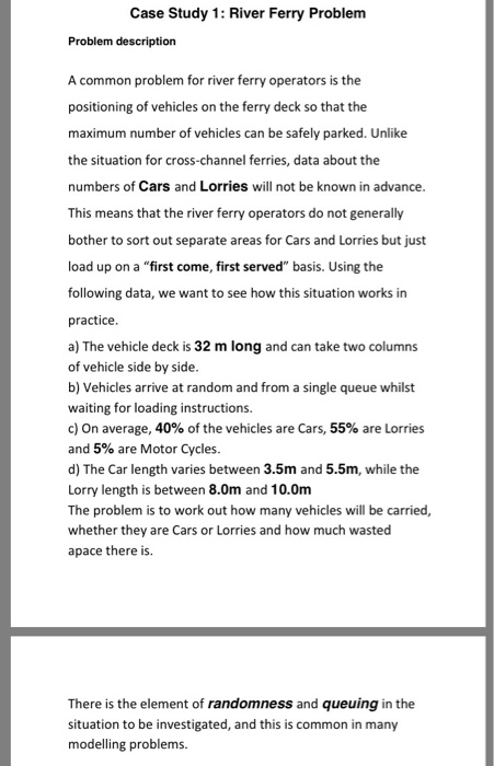 Solved A common problem for river ferry operators is the | Chegg.com