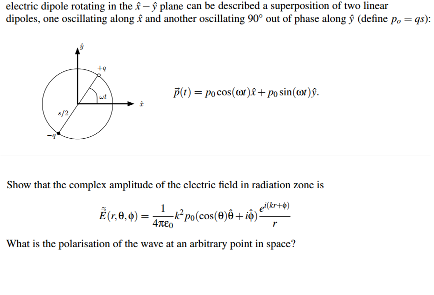 electric dipole rotating in the x - y plane can be | Chegg.com