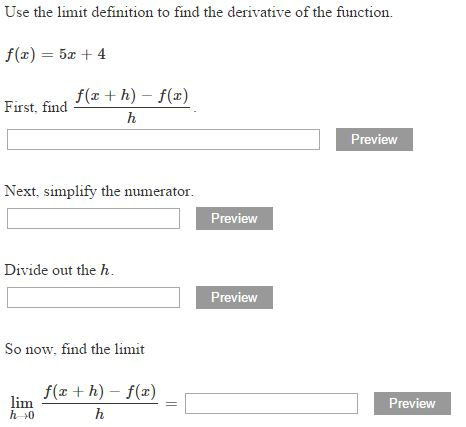 Solved Use the limit definition to find the derivative of | Chegg.com