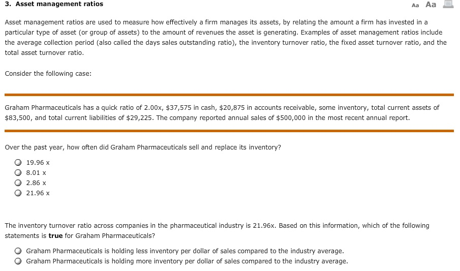 Solved 3. Asset management ratios Aa Aa E Asset management | Chegg.com