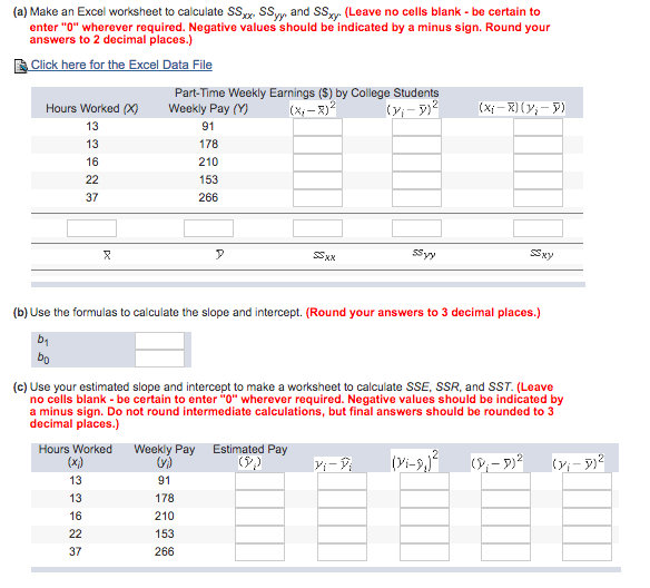 Solved (a) Make an Excel worksheet to calculate SS SS and SS | Chegg.com