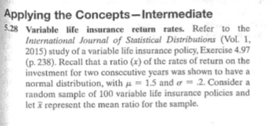 Solved Applying the Concepts-Intermediate .28 Variable life | Chegg.com