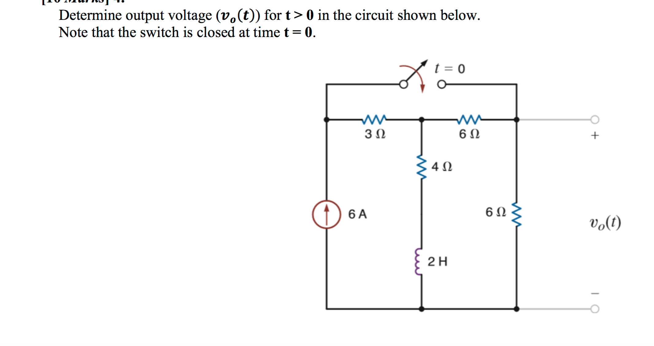 Solved Determine output voltage (v_0(t)) for t > 0 in the | Chegg.com