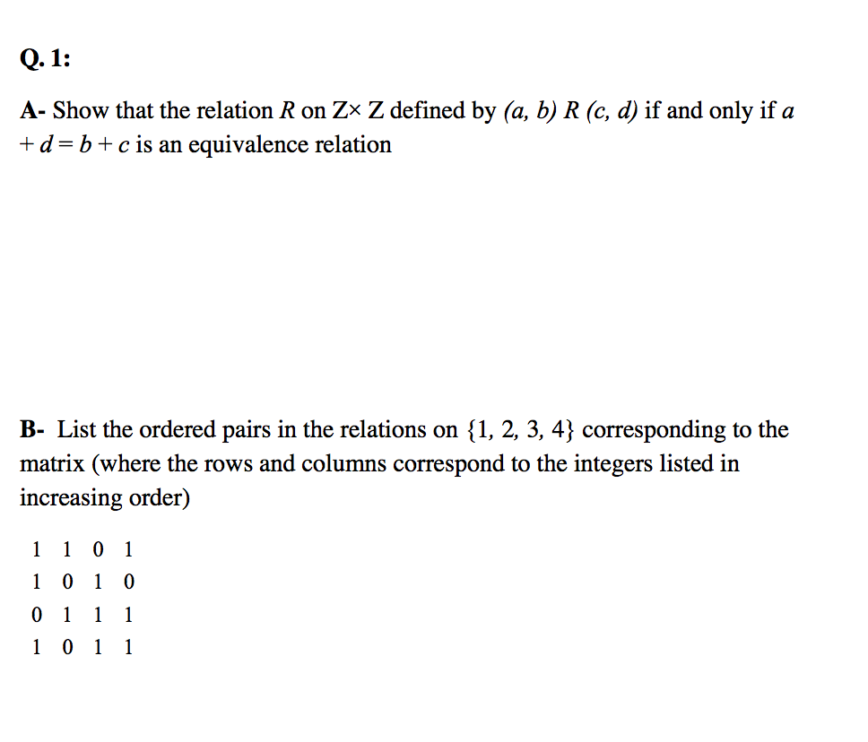 Solved ,1Lo A- Show that the relation R on Zx Z defined by | Chegg.com