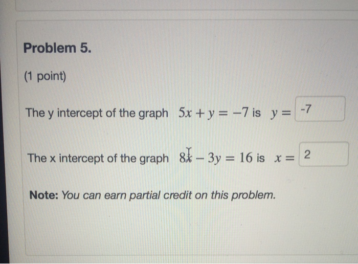 Solved The y intercept of the graph 5x + y = -7 is y = -7 | Chegg.com