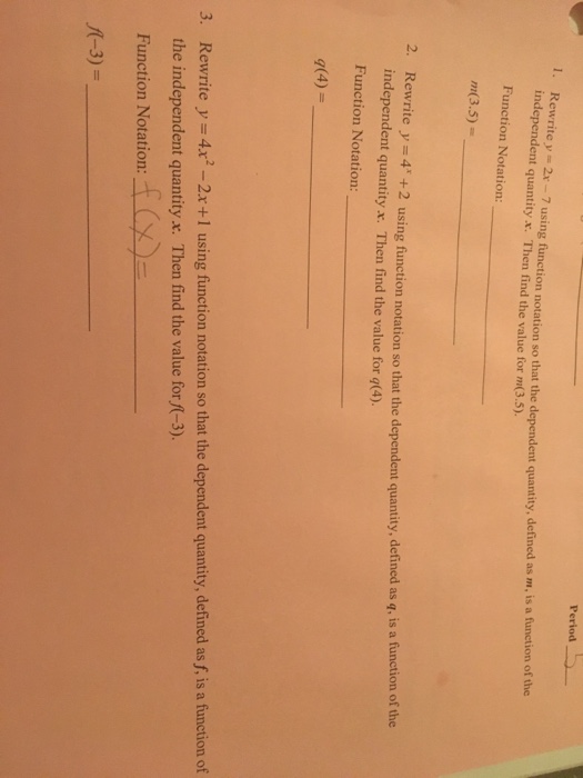 Solved Rewrite Y 2x 7 Using Function Notation So That