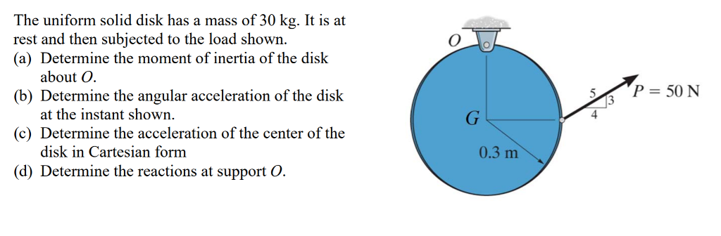 Solved The uniform solid disk has a mass of 30 kg. It is at | Chegg.com