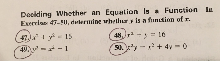 Solved Deciding Whether an Equation Is a Function In | Chegg.com