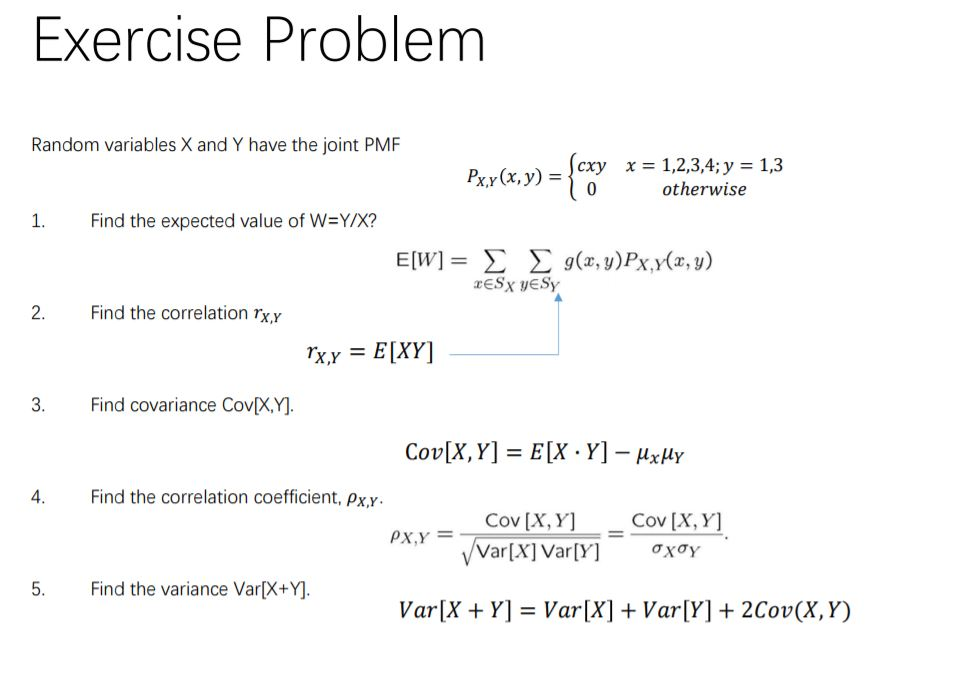 Solved Exercise Problem Random variables X and Y have the | Chegg.com