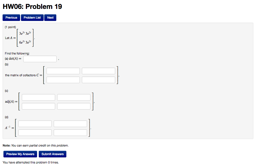 Solved Let A = [3e^3t 6e^3t 3e^2t 3e^2t]. Find tic | Chegg.com