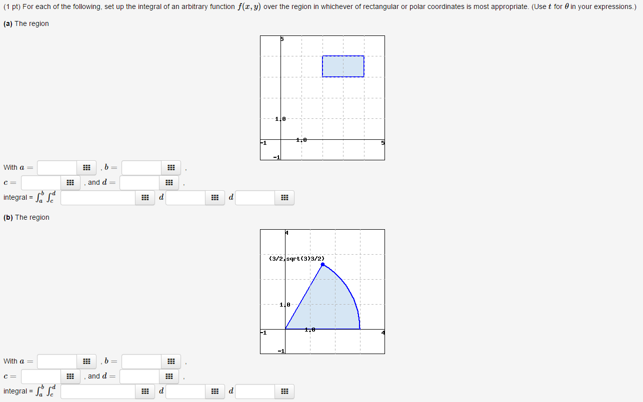 Solved (1 pt) For each of the following, set up the integral | Chegg.com