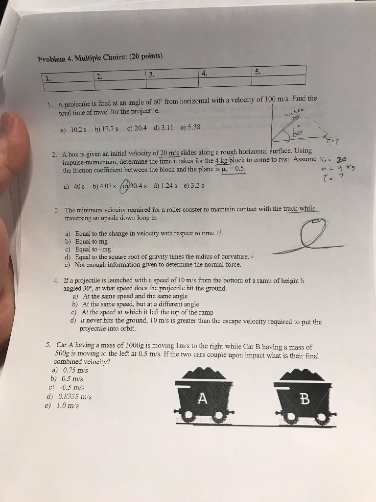 Solved Problem 4. Multiple Choice: (20 points) 1. A | Chegg.com