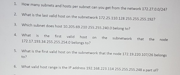 Solved 1. How many subnets and hosts per subnet can you get | Chegg.com
