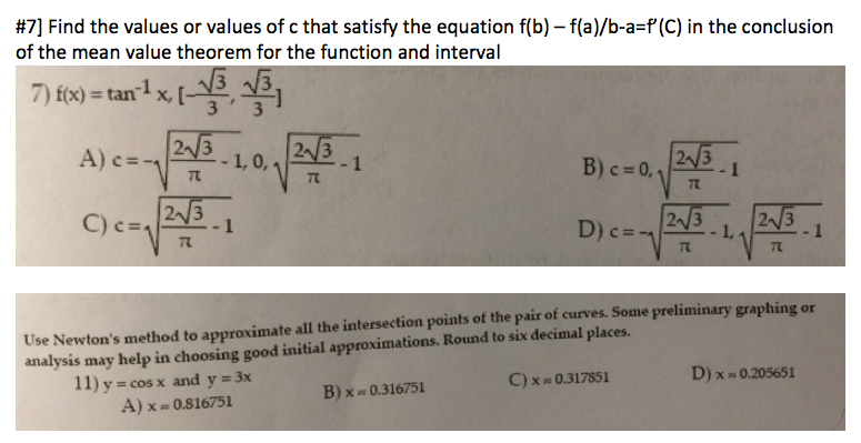Solved Find the values or values of c that satisfy the | Chegg.com