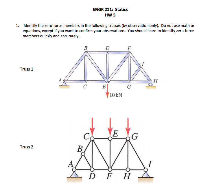 Solved ENGR 211: Statics HW 5 1. Identify the zero-force | Chegg.com Solved ENGR 211: Statics HW 5 1. Identify the zero-force | Chegg.com