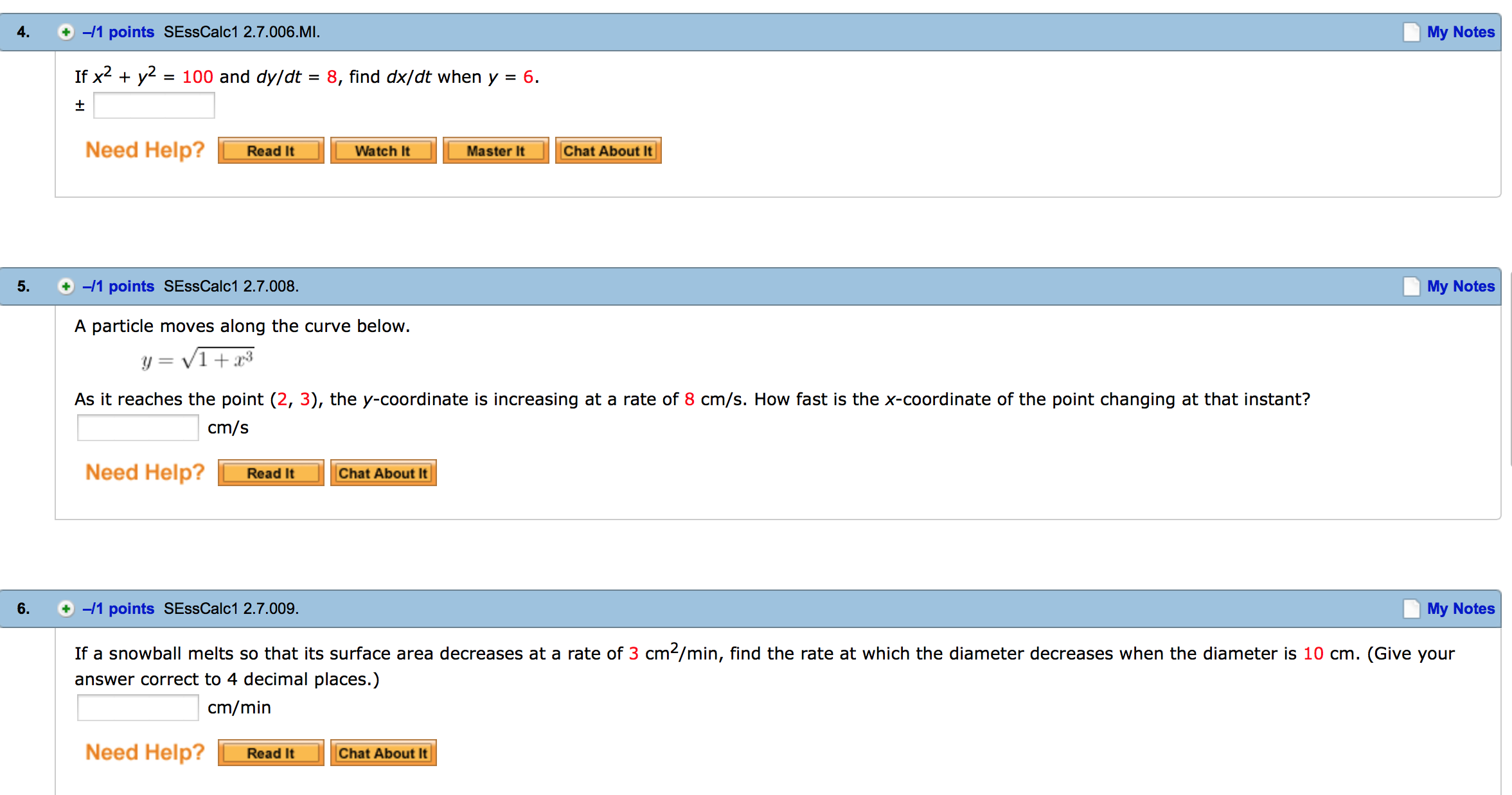 Solved If x2 + y2 = 100 and dy/dt = 8, find dx/dt when y = | Chegg.com