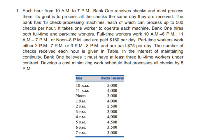 Solved Each hour from 10 A.M. to 7 P.M., Bank One receives | Chegg.com