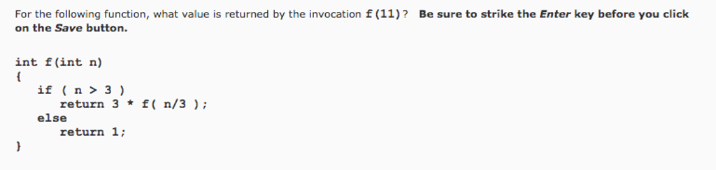 For the following function, what value is returned by | Chegg.com