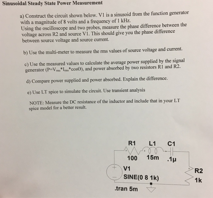 Solved Sinusoidal Steady State Power Measurement Construct | Chegg.com