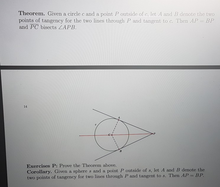 Solved Theorem. Given a circle c and a point P outside of c, | Chegg.com