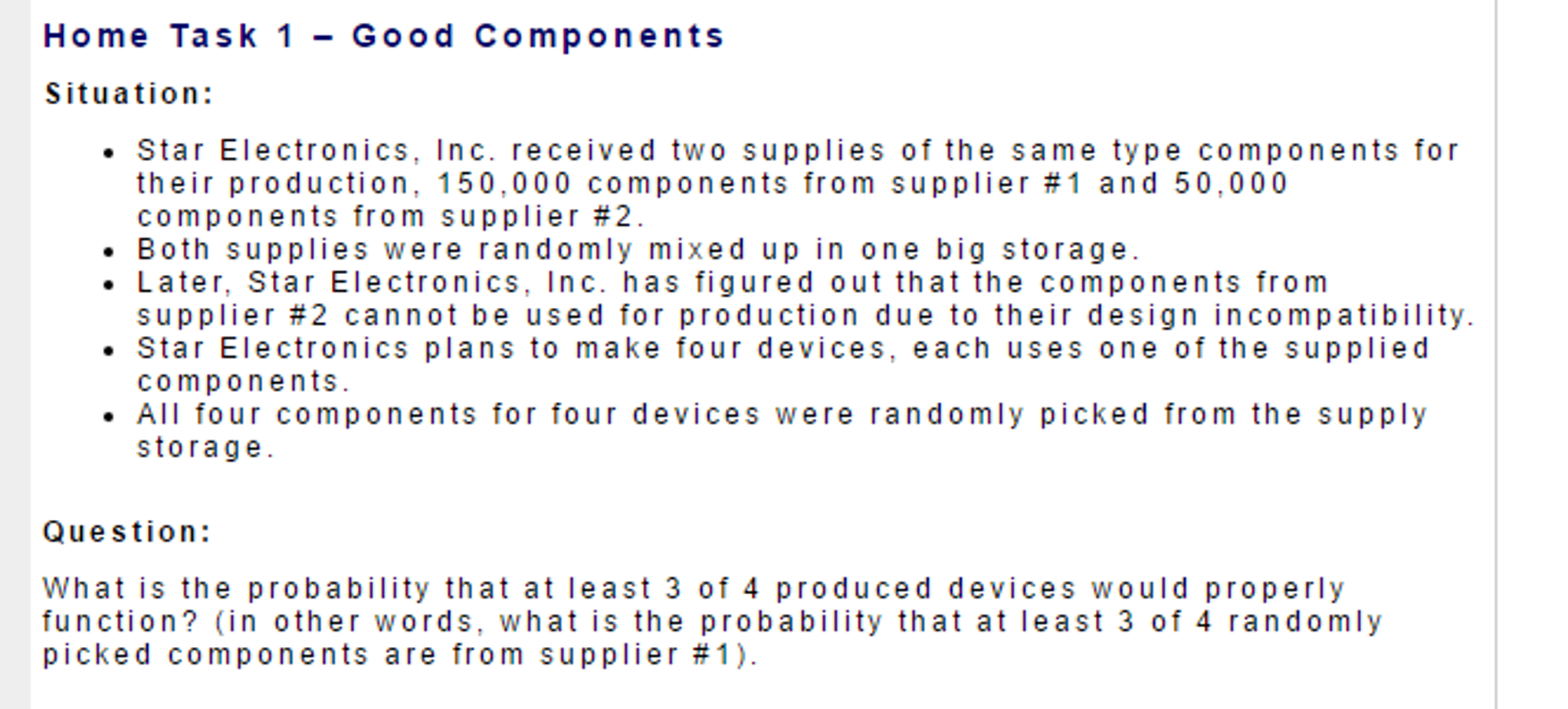 Solved Star Electronics, Inc. received two supplies of the | Chegg.com