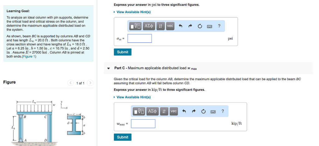 Solved Learning Goal V Part A -Critical load for column AB | Chegg.com