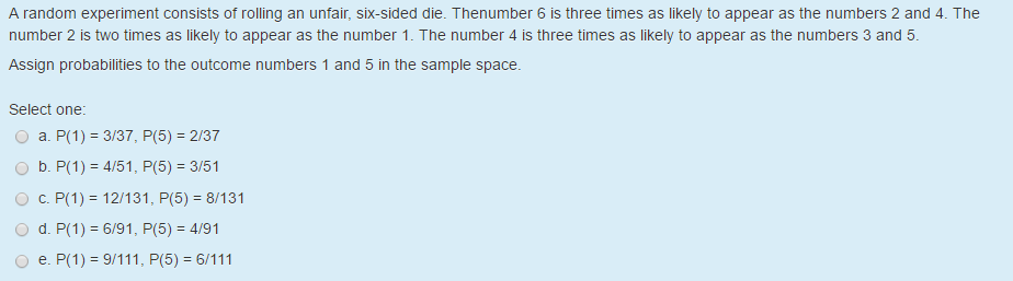 Solved A random experiment consists of rolling an unfair, | Chegg.com