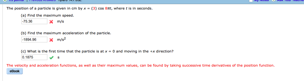 Solved The position of a particle is given in cm byx(3) cos | Chegg.com