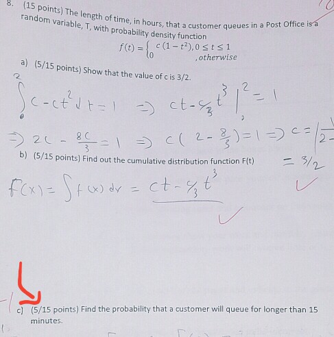 Solved The length of time, in hours, that a customer queues | Chegg.com