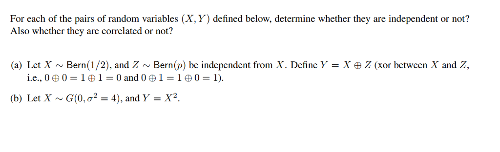 Solved For each of the pairs of random variables (X, Y) | Chegg.com