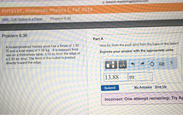 Solved A rocket-powered hockey puck has a thrust of 1.30 N | Chegg.com