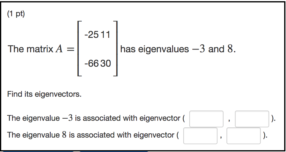 Solved (1 pt) 25 11 The matrix A has eigenvalues-3 and 8. 66 | Chegg.com